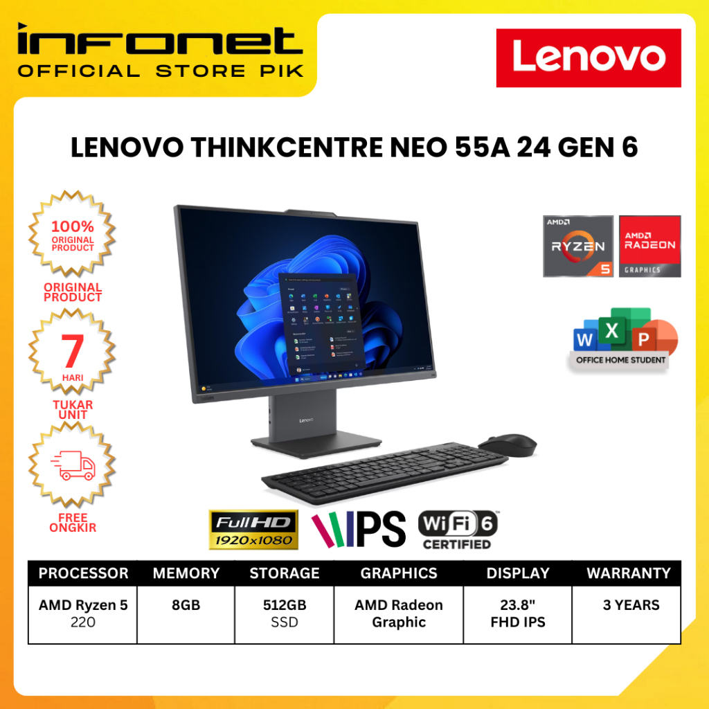 Jual LENOVO THINKCENTRE NEO 55A 24 GEN 6 RYZEN 5 220 8GB 512GB SSD ...