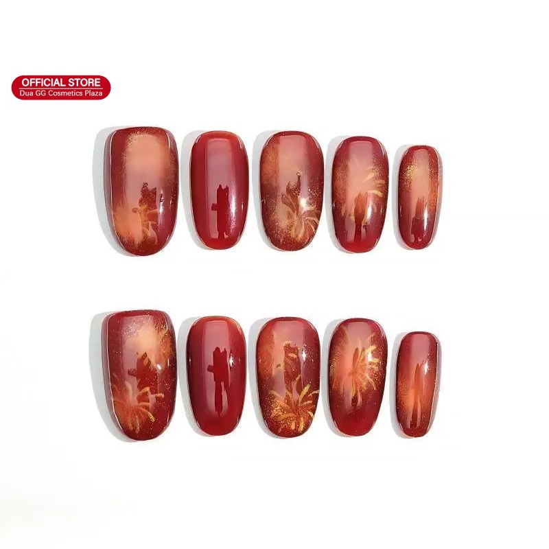 Jual Dua GG Cosmetics Set Kuku Palsu Merah Marun Emas Mewah - Nail Art ...