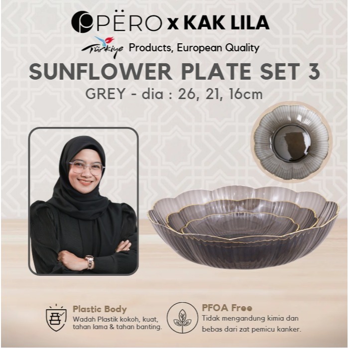 Jual [Kak Lila] Pero Sunflower Round Plate Glass Set of 3 / Piring Kaca ...