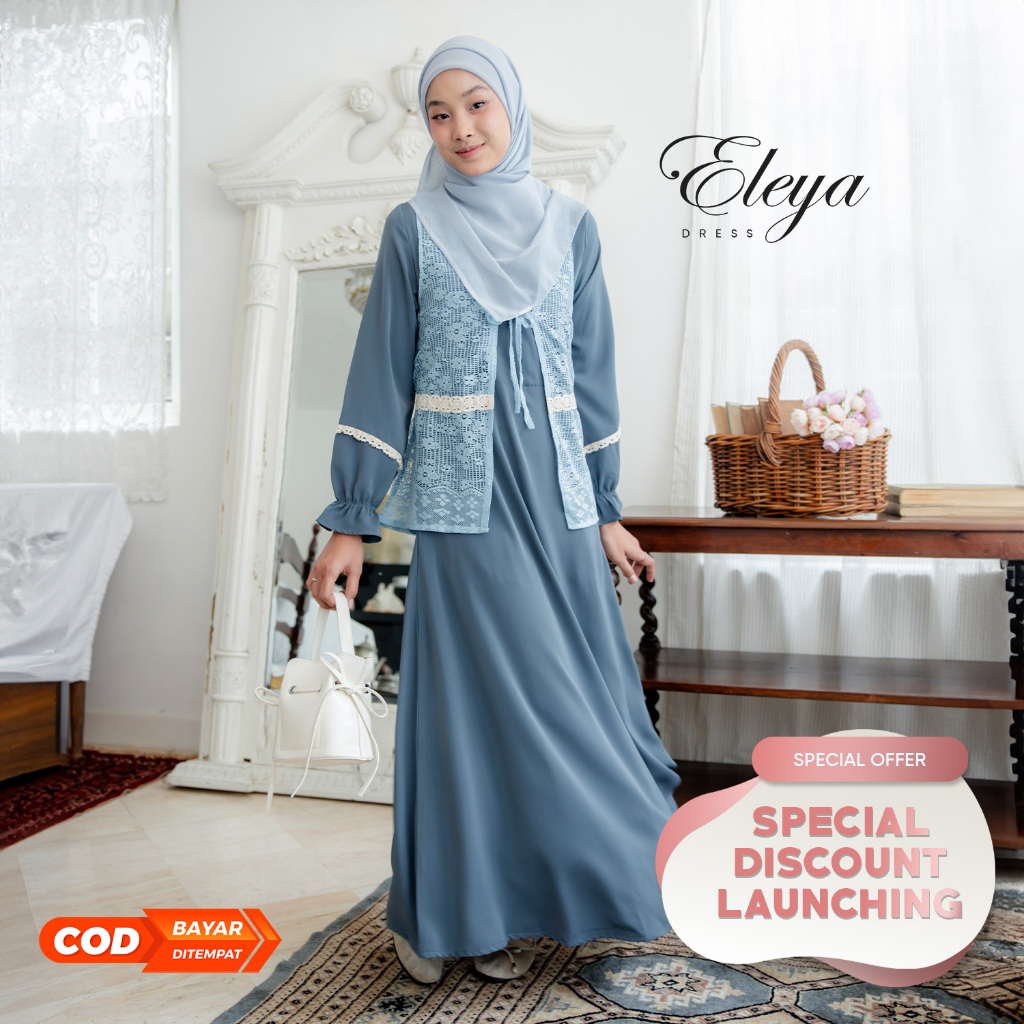 Jual JILBRAVE Eleya Dress Gamis Muslimah Feminine Outer Lace Lebaran ...