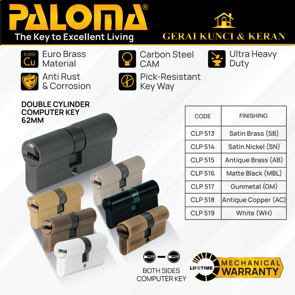 Jual PALOMA CLP 513 514 515 516 517 518 519 Double Cylinder Kunci Pintu ...
