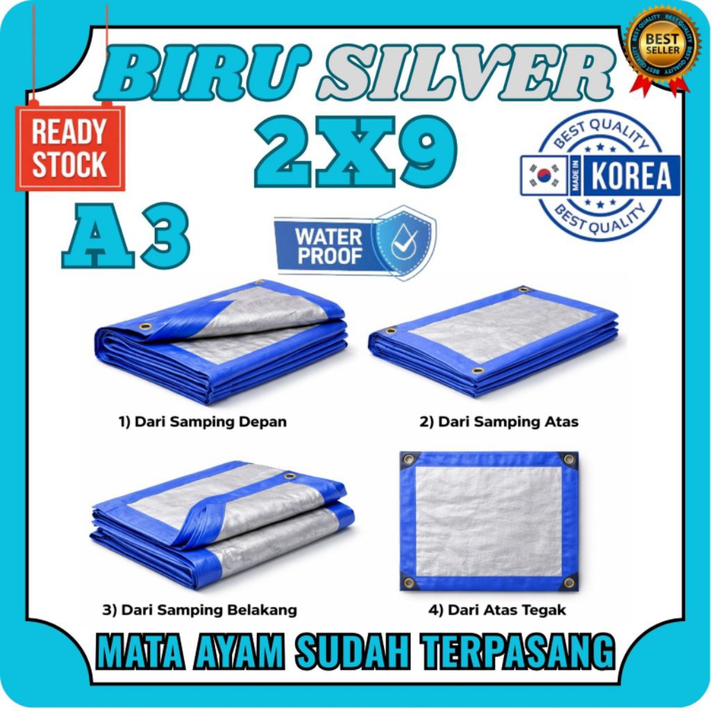 Jual Terpal A3 biru silver 2x9 Made In kOrea | Shopee Indonesia
