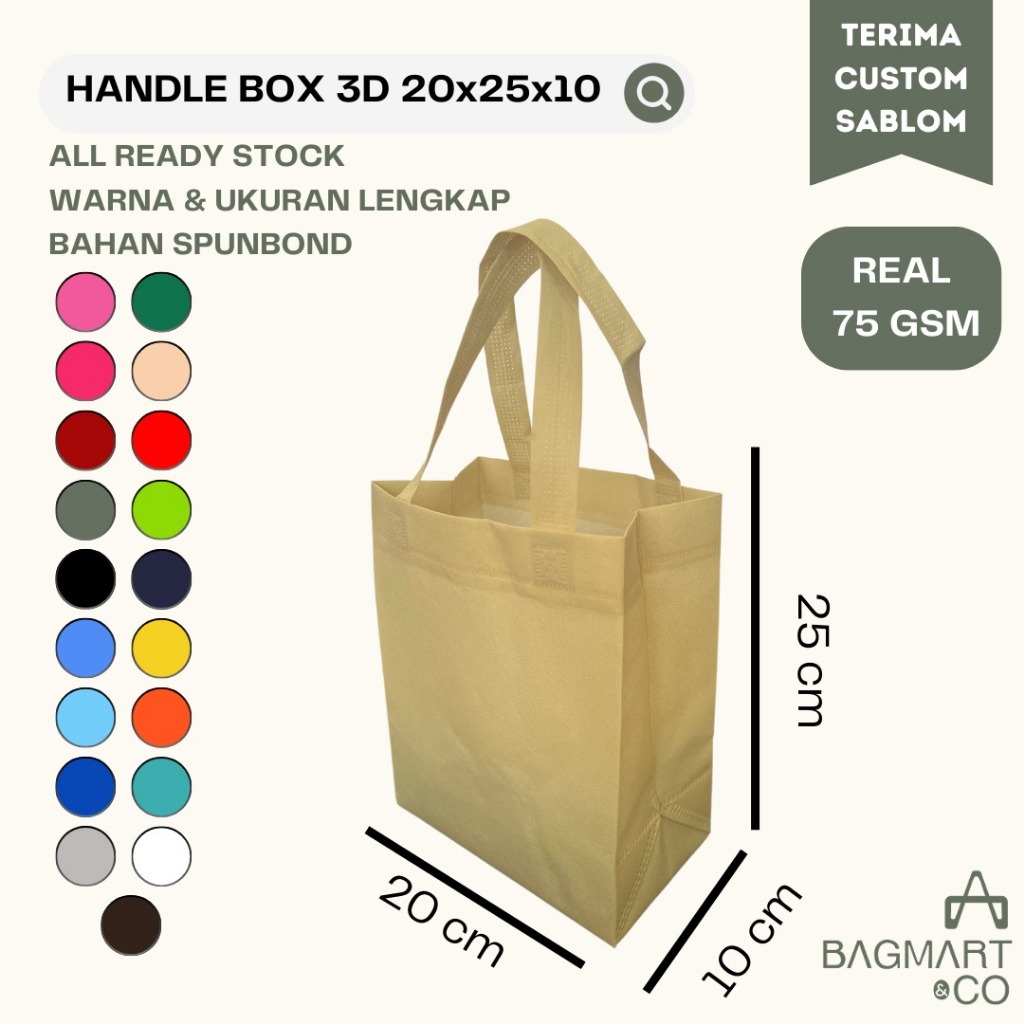 Jual Tas Spunbond Handle Box uk 20x25x10 / Goodie Bag / Tas Kain Polos ...