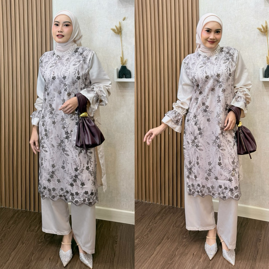 Jual Erica Set Luxury Atasan dan Bawahan Celana Tunik Baju Brukat Pesta ...