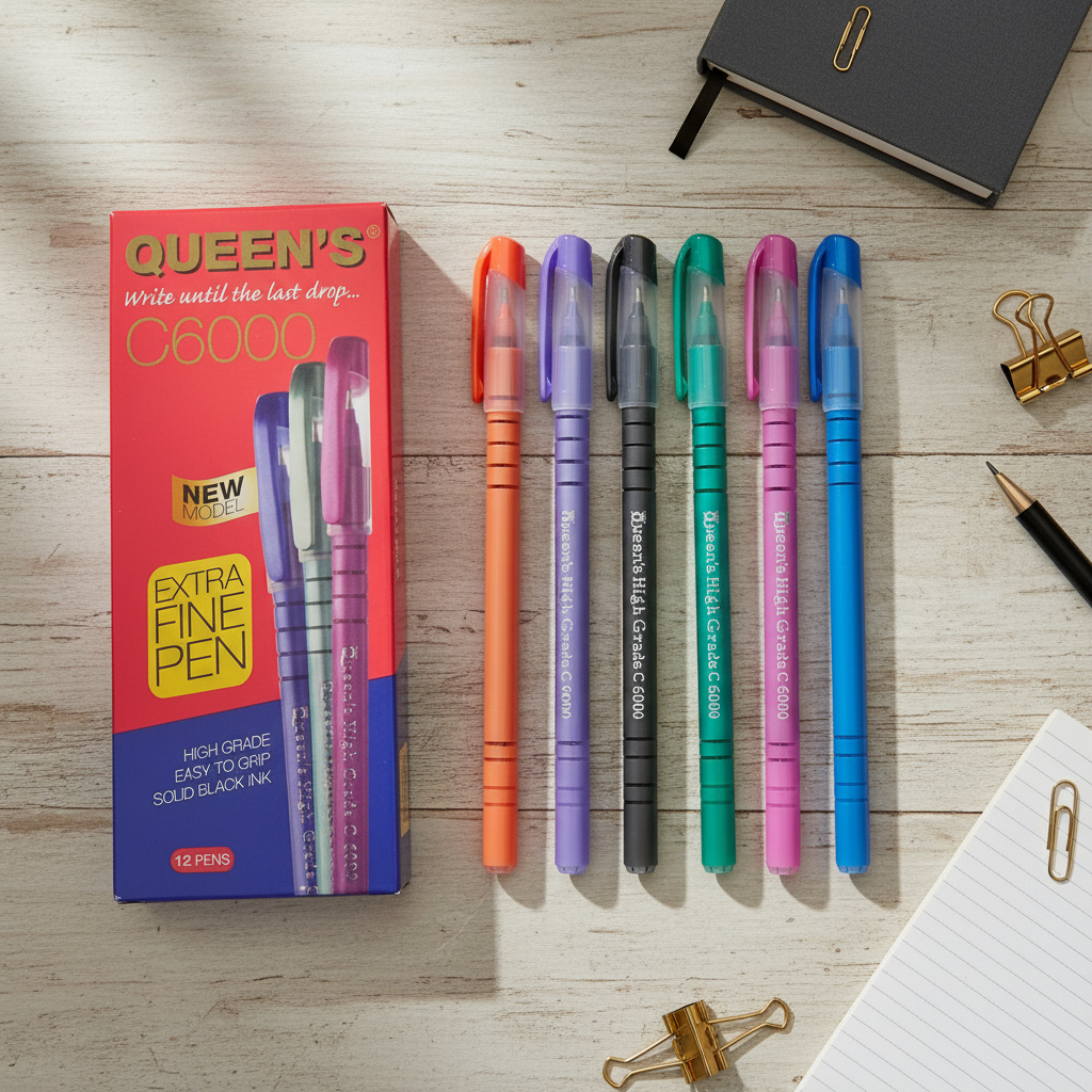Jual Pulpen Ballpoint Pena Faster Queen's C6000 Extra Fine 0.7 mm Hitam ...