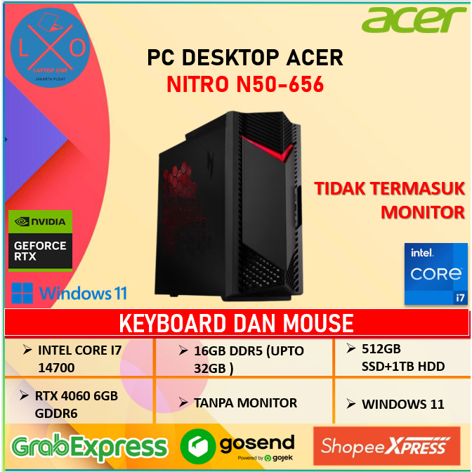 Jual ACER Nitro PC Desktop N50 640-656 PC Core i7-14700 16GB 1TB HDD+ ...