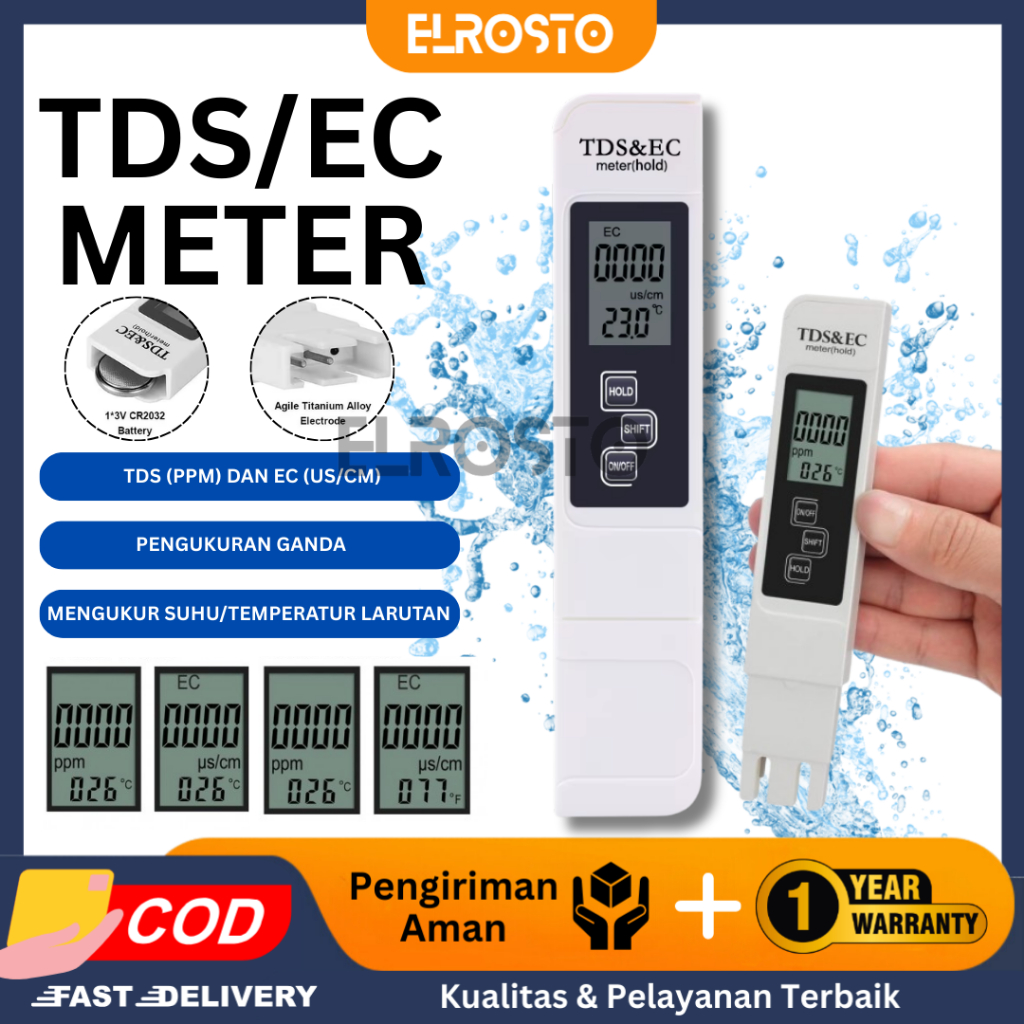 Jual ELROSTO TDS EC Meter PH Digital Alat Ukur Kadar Air Hidroponik PPM ...