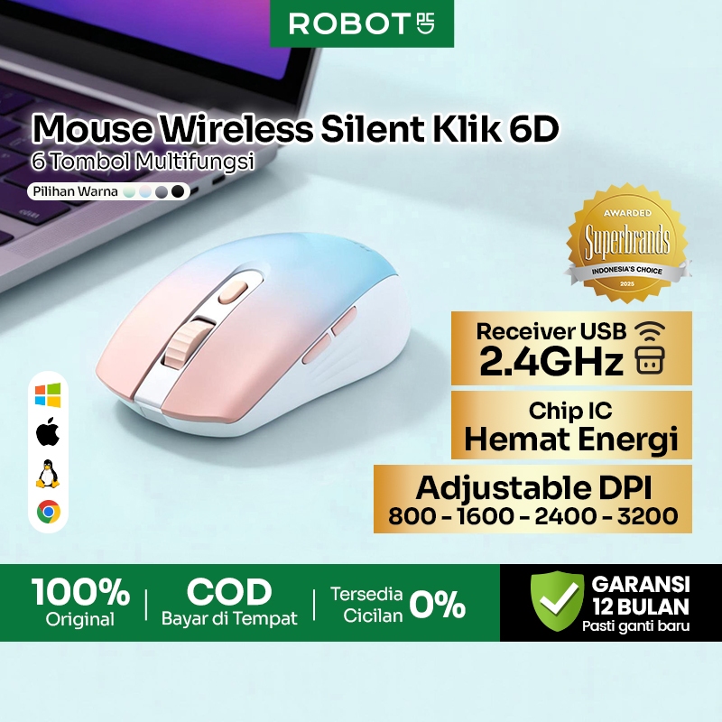 Jual ROBOT Mouse Wireless Koneksi 2.4G Silent Klik Senyap Tidak Berisik ...