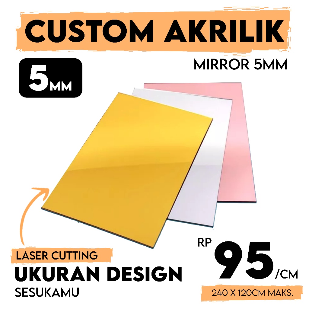 Jual Custom Akrilik Lembaran 5mm Mirror Kaca Gold Silver Metal Potongan ...