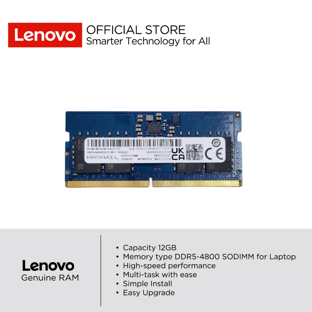 Jual Lenovo Genuine RAM 12GB DDR5-4800 SODIMM Komponen Original untuk ...