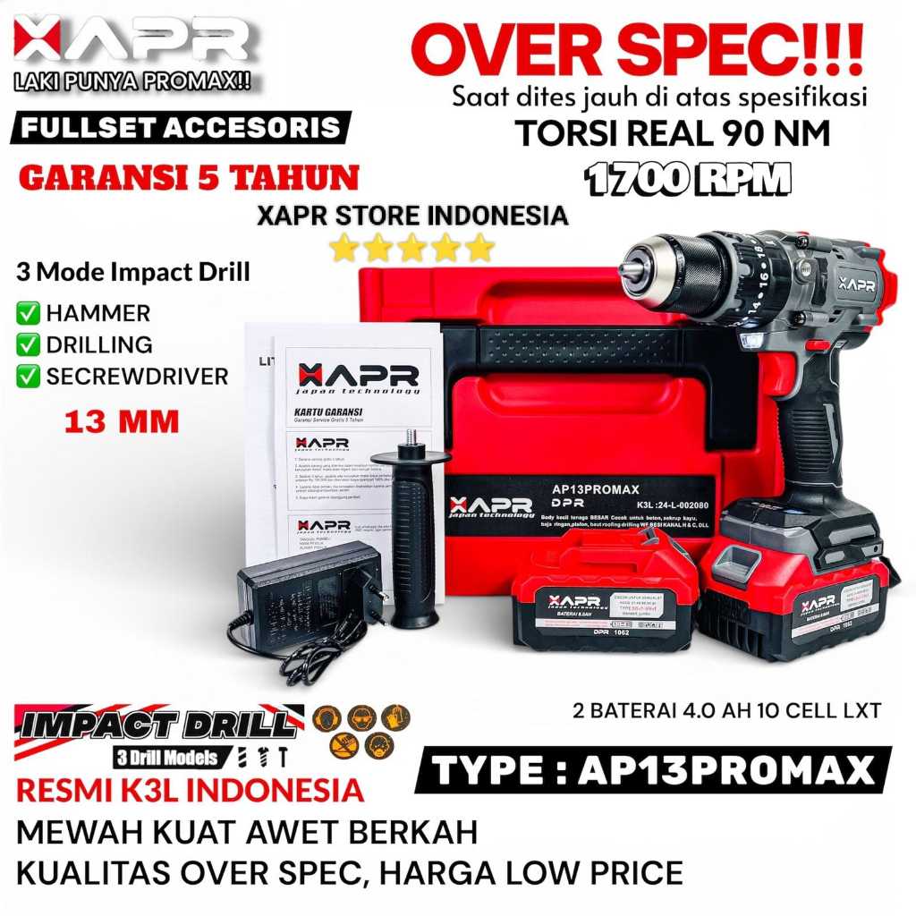 Jual APR Bor baterai 13mm AP13 PROMAX Jumbo impact drill cordless untuk ...