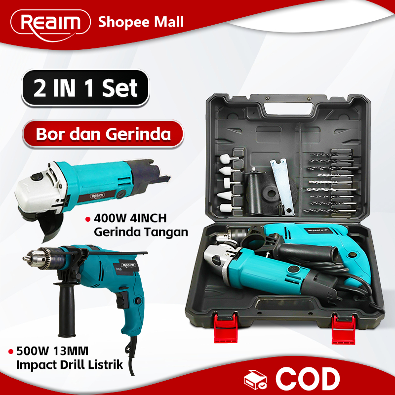 Jual Reaim Bor Listrik Set Lengkap 13MM Bor listrik Dan 4 Inch Gerinda ...