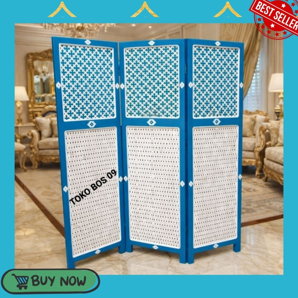 Jual Redy Stok Sketsel Pemisah Ruangan Biru Motif Rotan Sintetis ...