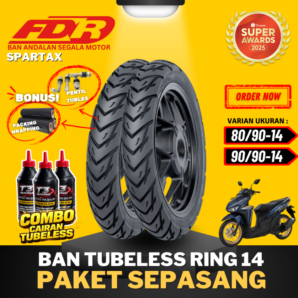 Jual [COMBO SEPASANG MURAH] BAN FDR SPARTAX TUBELESS RING 14 ( 80/90-14 ...