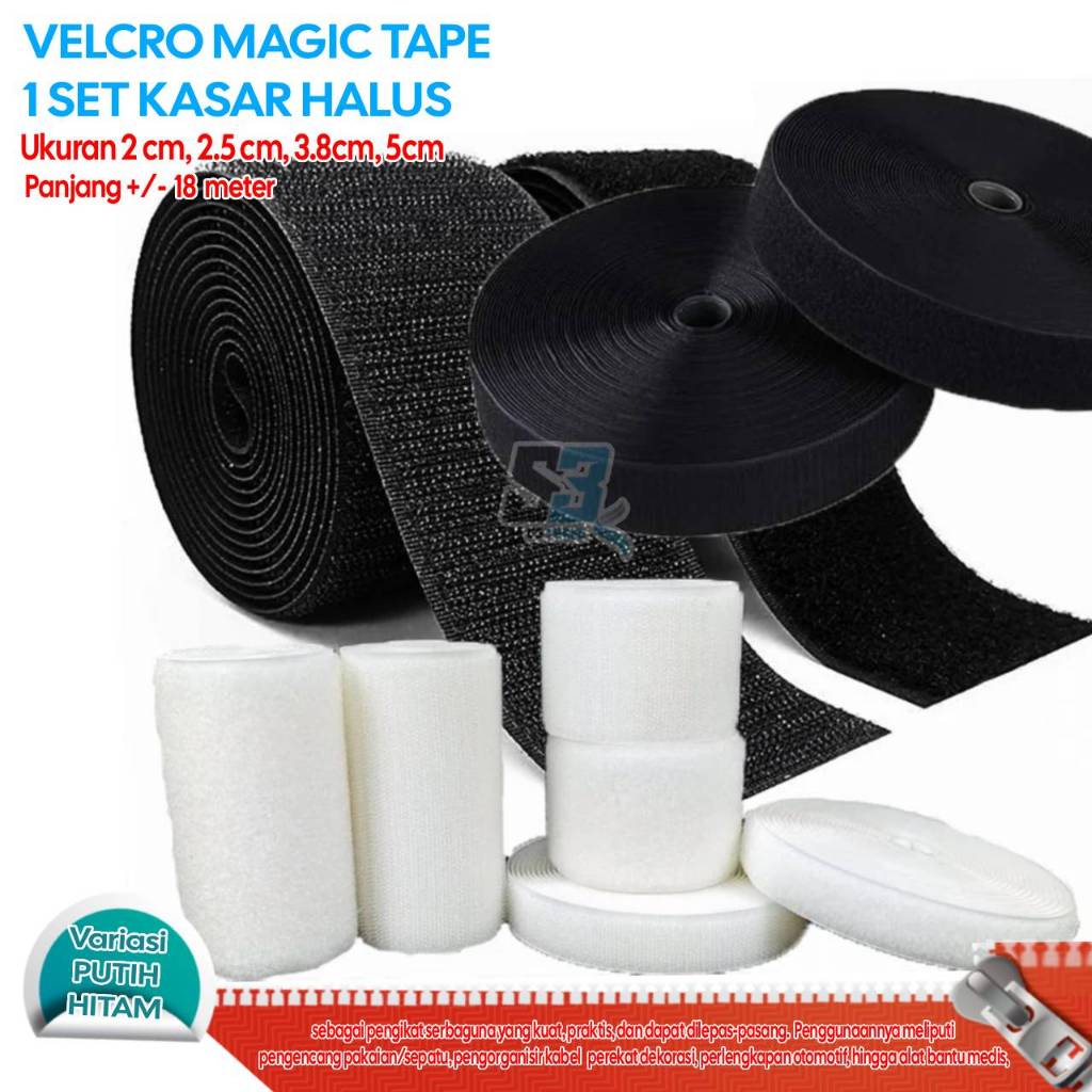 Jual (PERSET 2 ROLL HALUS KASAR) Velcro Perekat 2cm 2,5cm 3,8cm 5cm ...