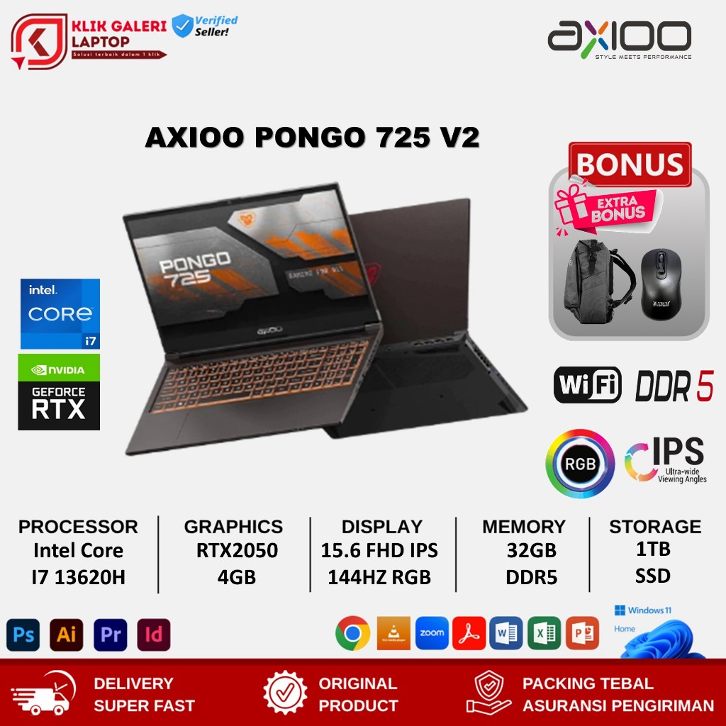 Jual Axioo Pongo 725 V2 Intel Core i7 13620H RAM 32GB 1TB SSD RTX2050 ...