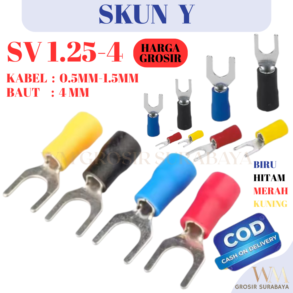 Jual Skun Kabel Y SV 1.25-4 1pack 100Pcs Skun Y Polos 1.25 Sekun Kabel ...
