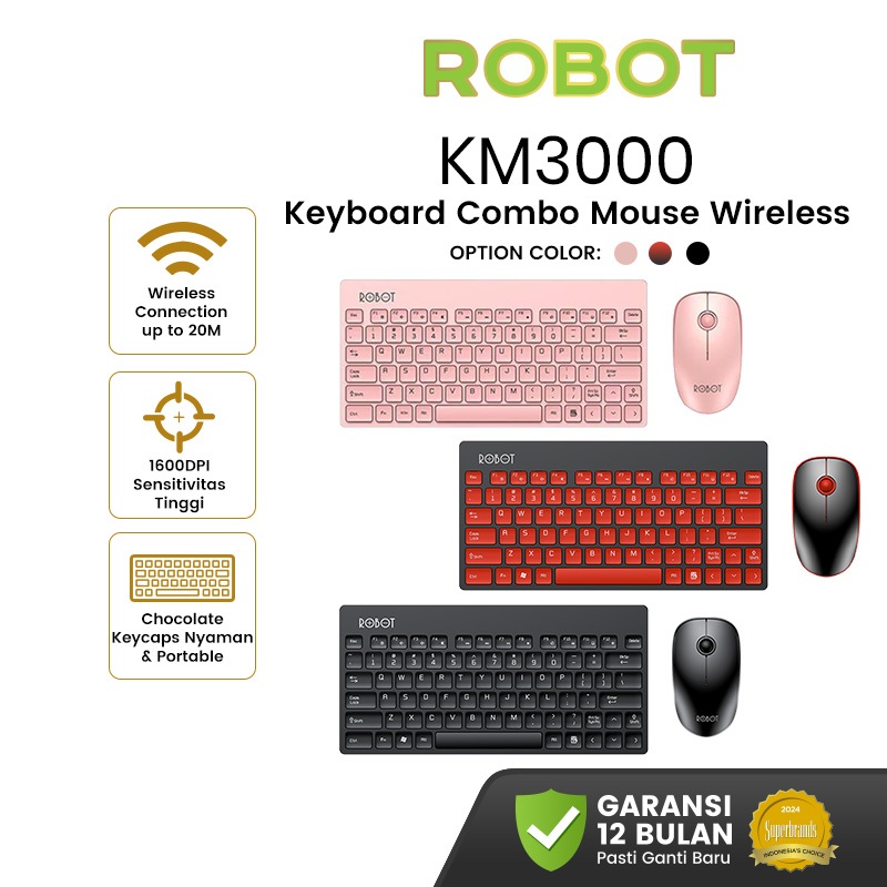 Jual Keyboard Mouse Wireless Mini Robot KM3000 Bluetooth Receiver USB ...