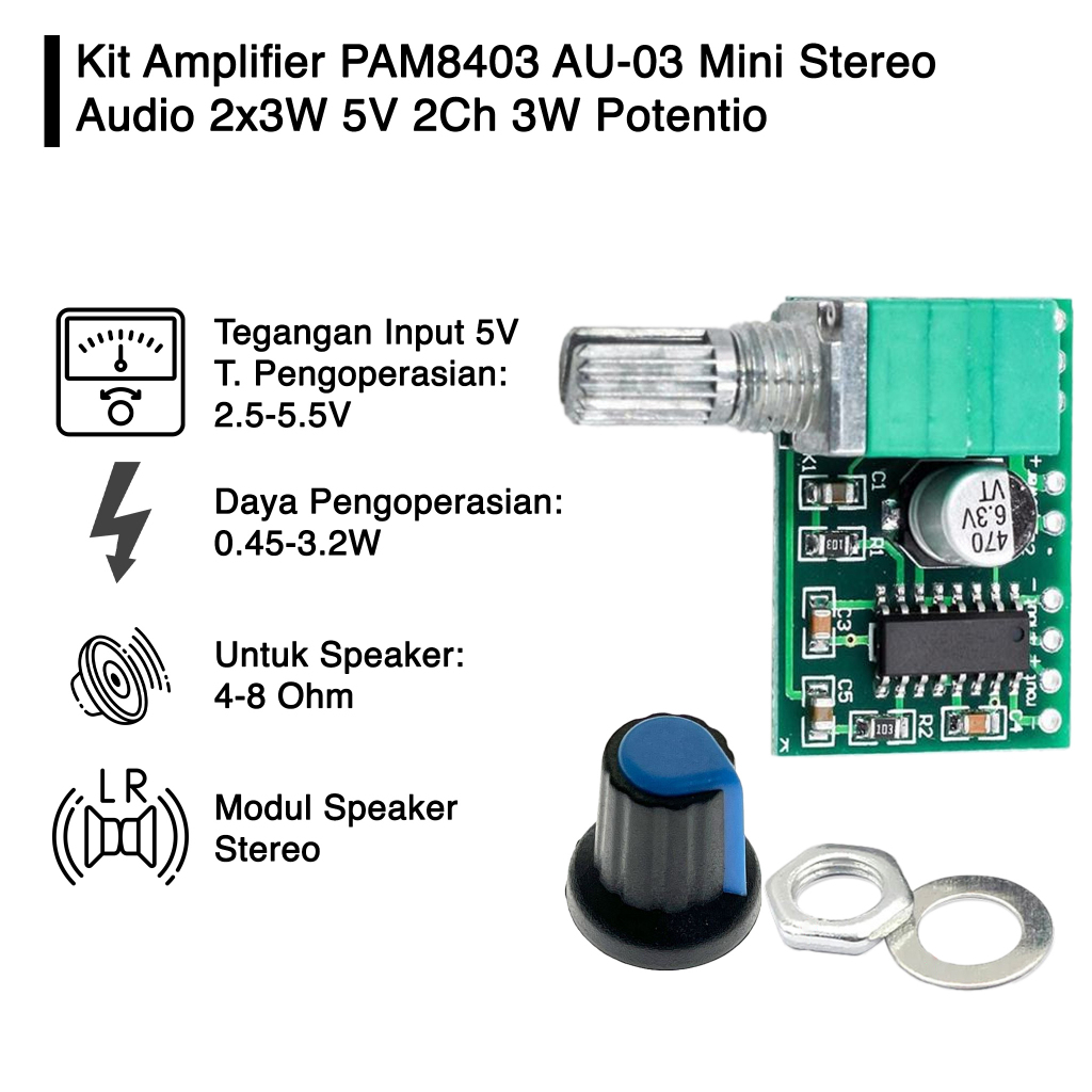 Jual Kit Amplifier PAM8403 AU-03 Mini Stereo Audio 2x3W 5V 2Ch 3W ...