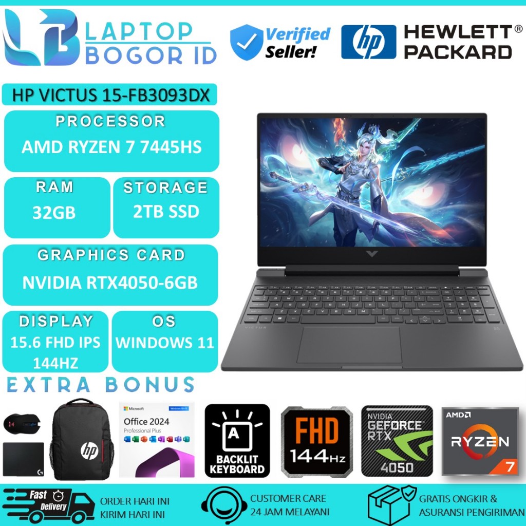 Jual Laptop Gaming HP Victus 15 AMD RYZEN 7 7445HS 32GB DDR5 2TB SSD RTX4050 144Hz FHD IPS ...