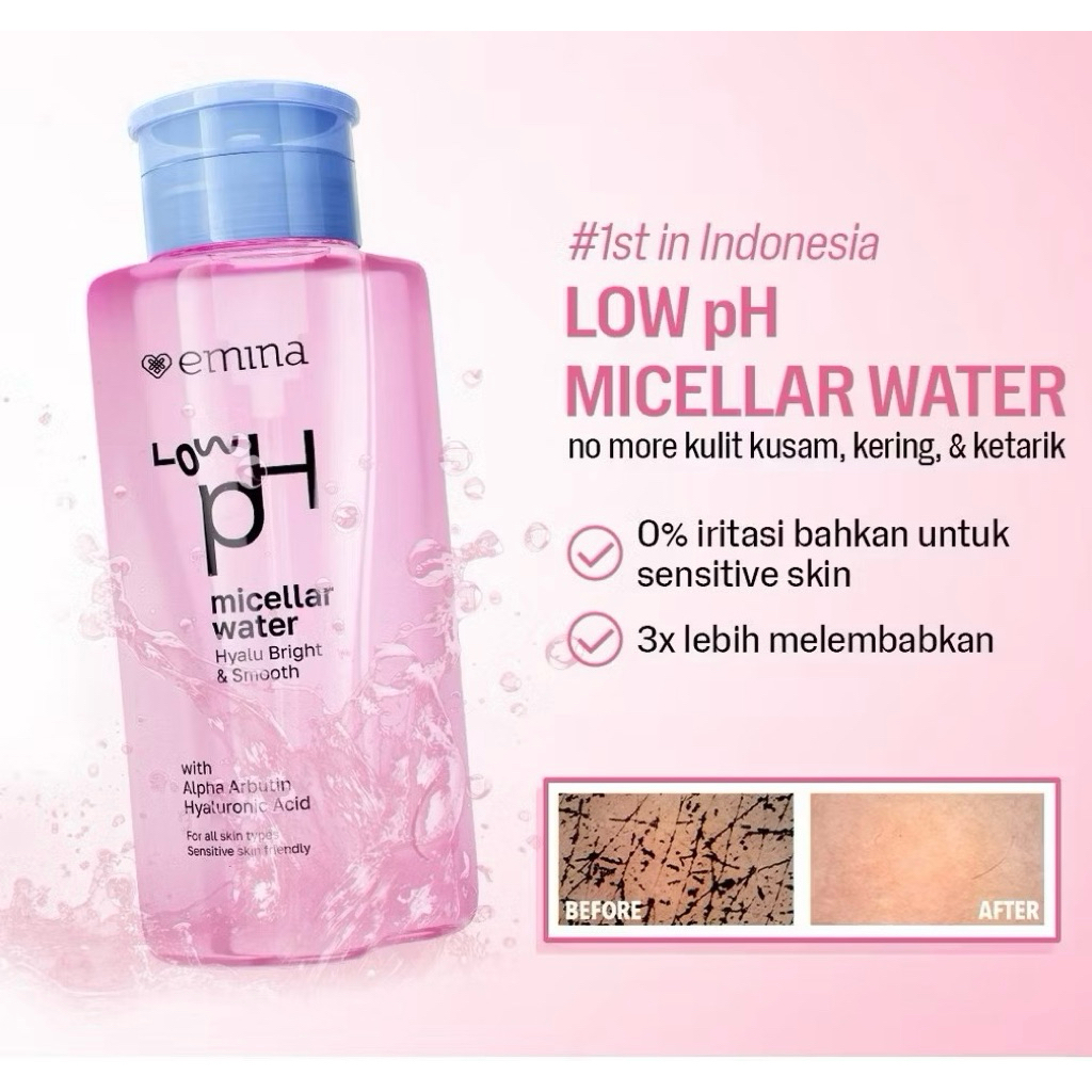 Jual EMINA LOW PH MICELLAR WATER HYALU BRIGHT & SMOOTH 125 ML , 300 ML ...