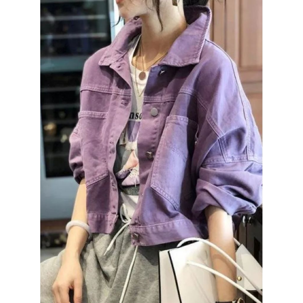 Jual Dooyi oversized lilac denim jacket | Shopee Indonesia