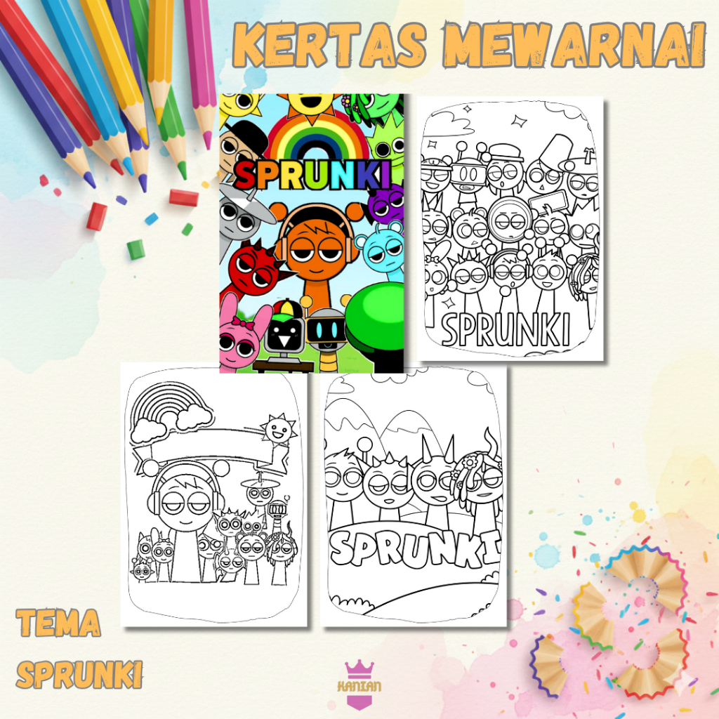 Jual 15 Lembar Kertas Mewarnai Anak Tema SPRUNKI | Shopee Indonesia