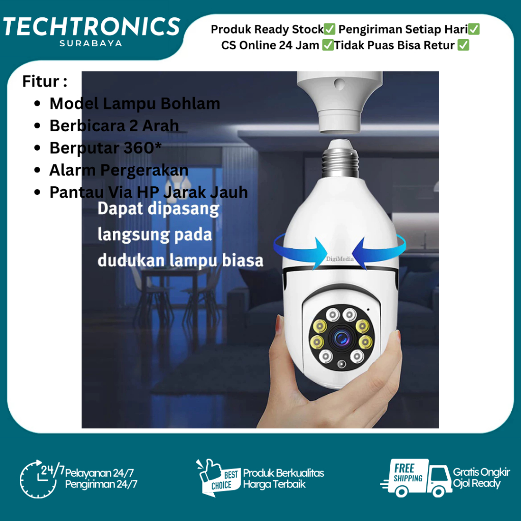 Jual Kamera CCTV Bohlam V380 V360 Wifi Pantau Jarak Jauh Lewat HP Smart ...
