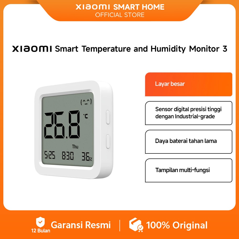 Jual Xiaomi Temperature and Humidity Monitor 3 | Layar besar | Sensor ...