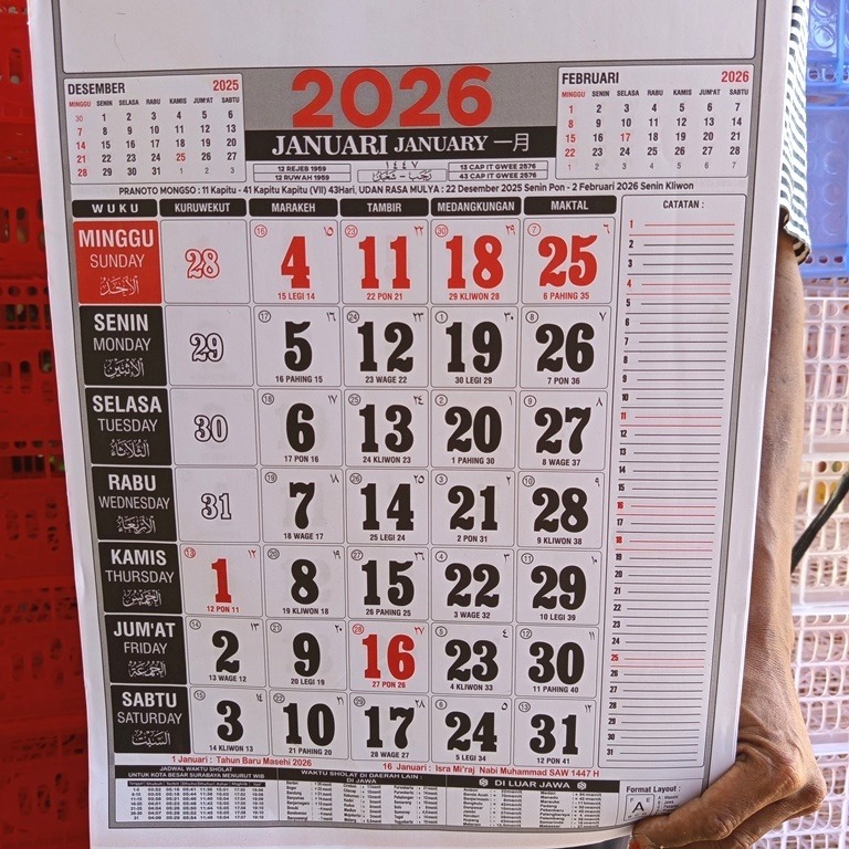 Jual 791. KALENDER BESAR JUMBO 2026 LENGKAP ISI 12 BULAN masehi arab ...