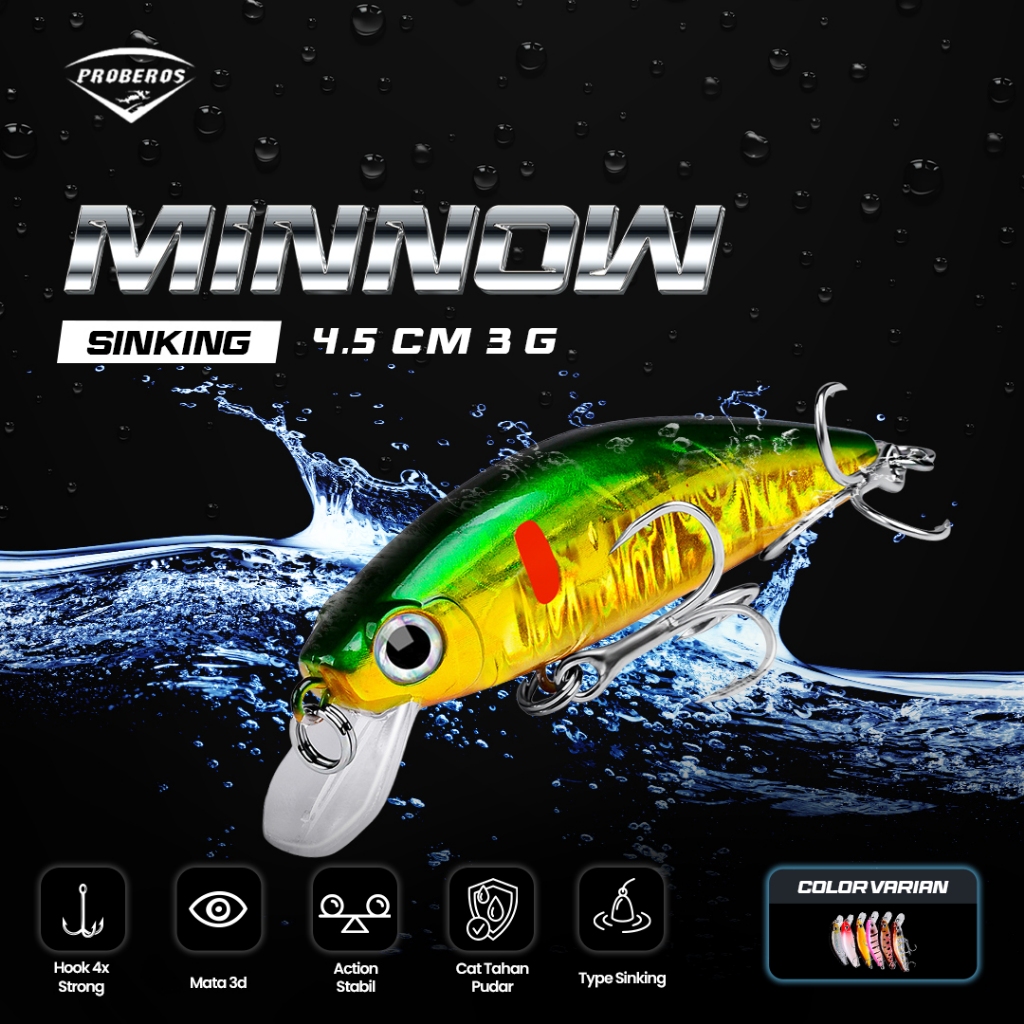Jual PROBEROS Umpan Pancing Lure Minnow 3G/4.5Cm Bionic DW489 MN054 ...