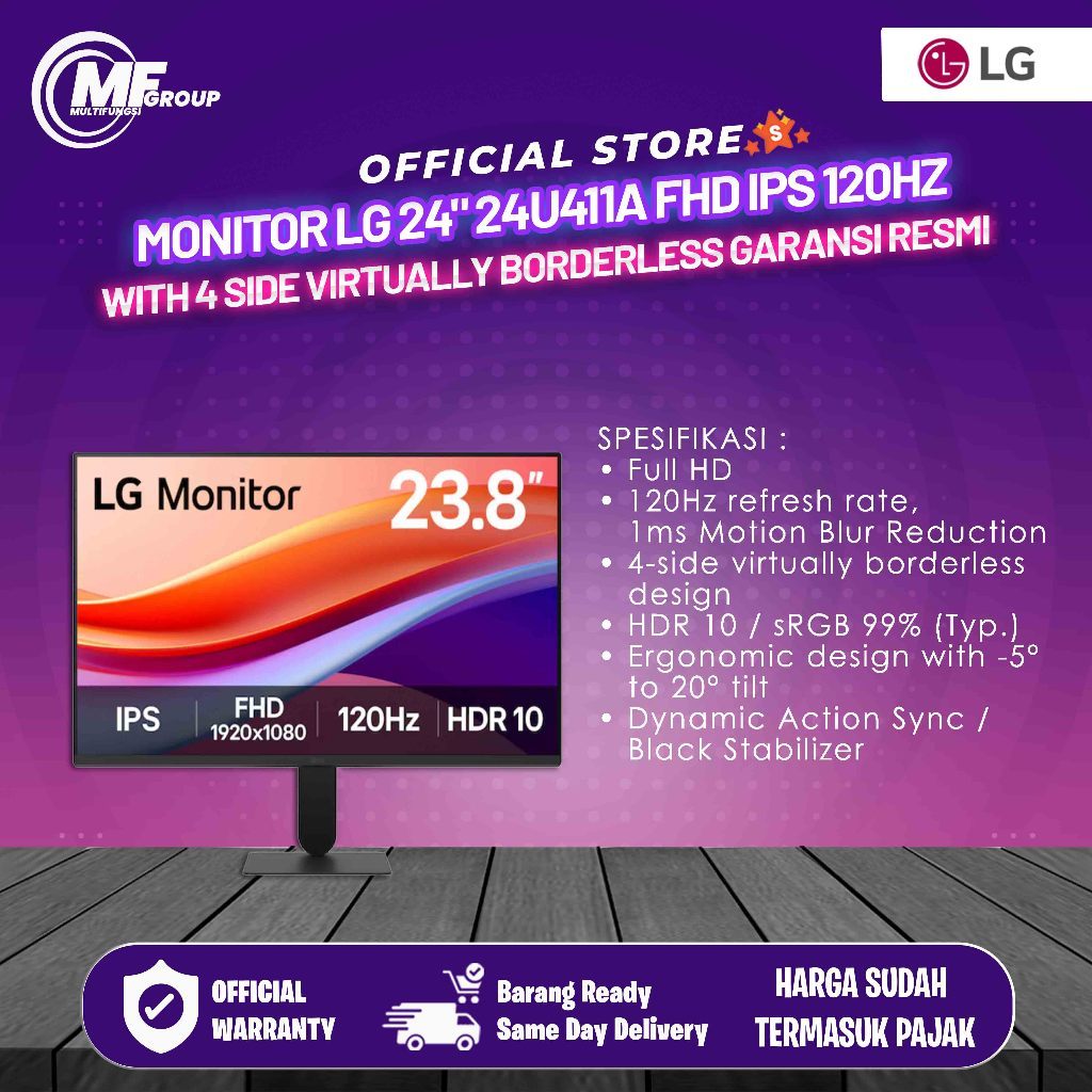 Jual Monitor LG 24" 24U411A (Pengganti 24MR400) FHD IPS 120Hz With 4 ...