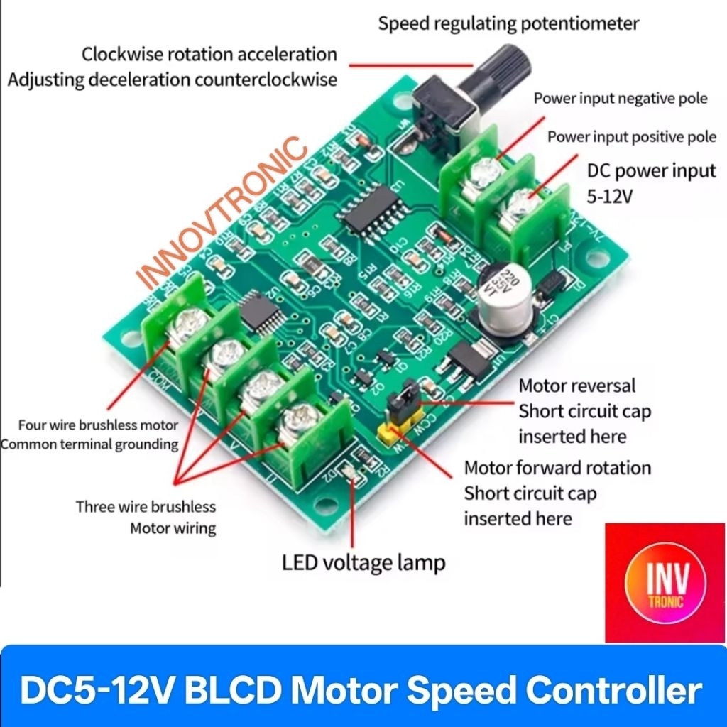 Jual 5V-12VDC 1.2A 3Phase PWM BLDC Brushless Motor Controller | Shopee ...