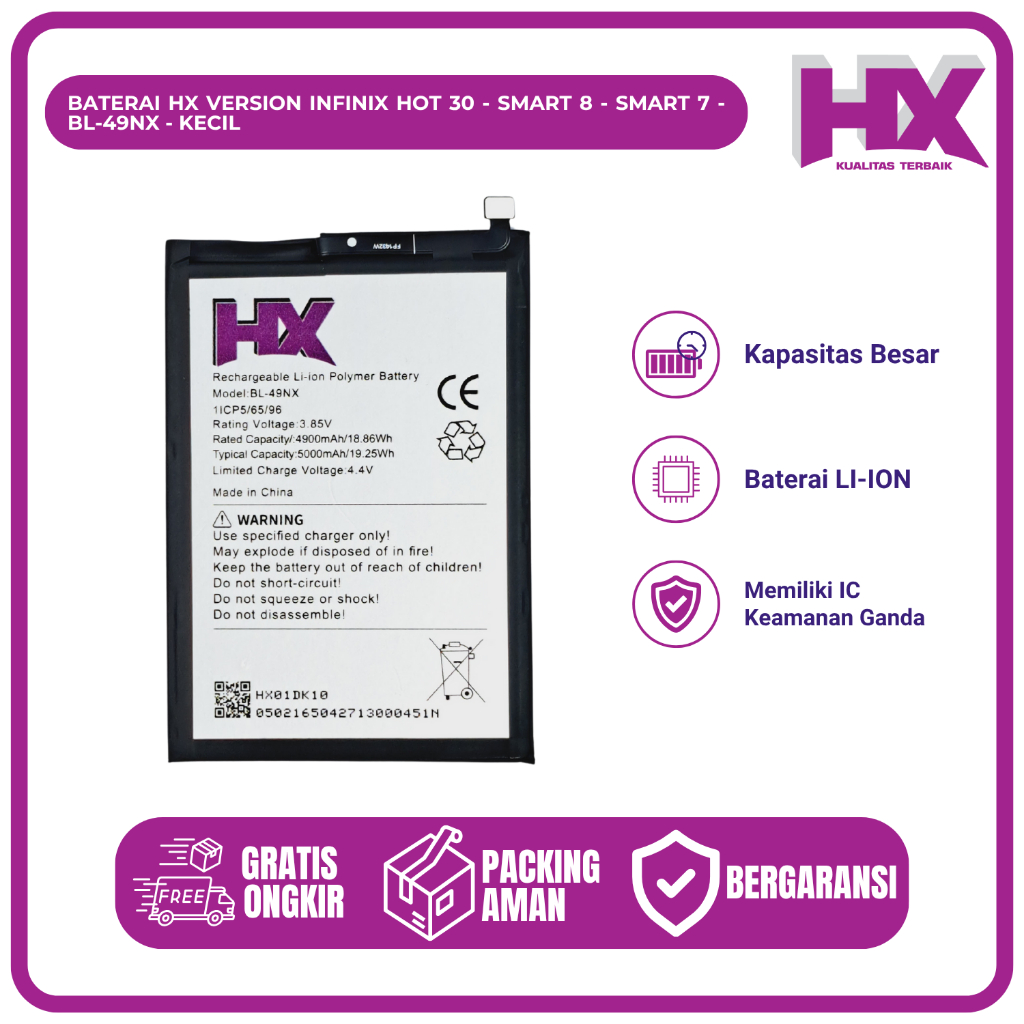 Jual HX - BL-49NX (B) Infinix Hot 30 / Smart 8 / Smart 7 Batre Batrai ...