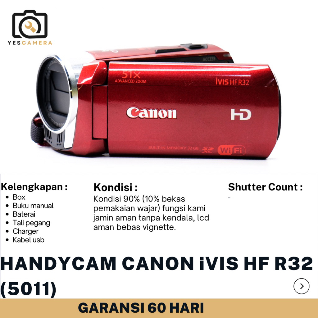 Jual Handycam Canon iVIS HF R32 (Bekas) - 3.28MP, Full HD, Optical 32x ...