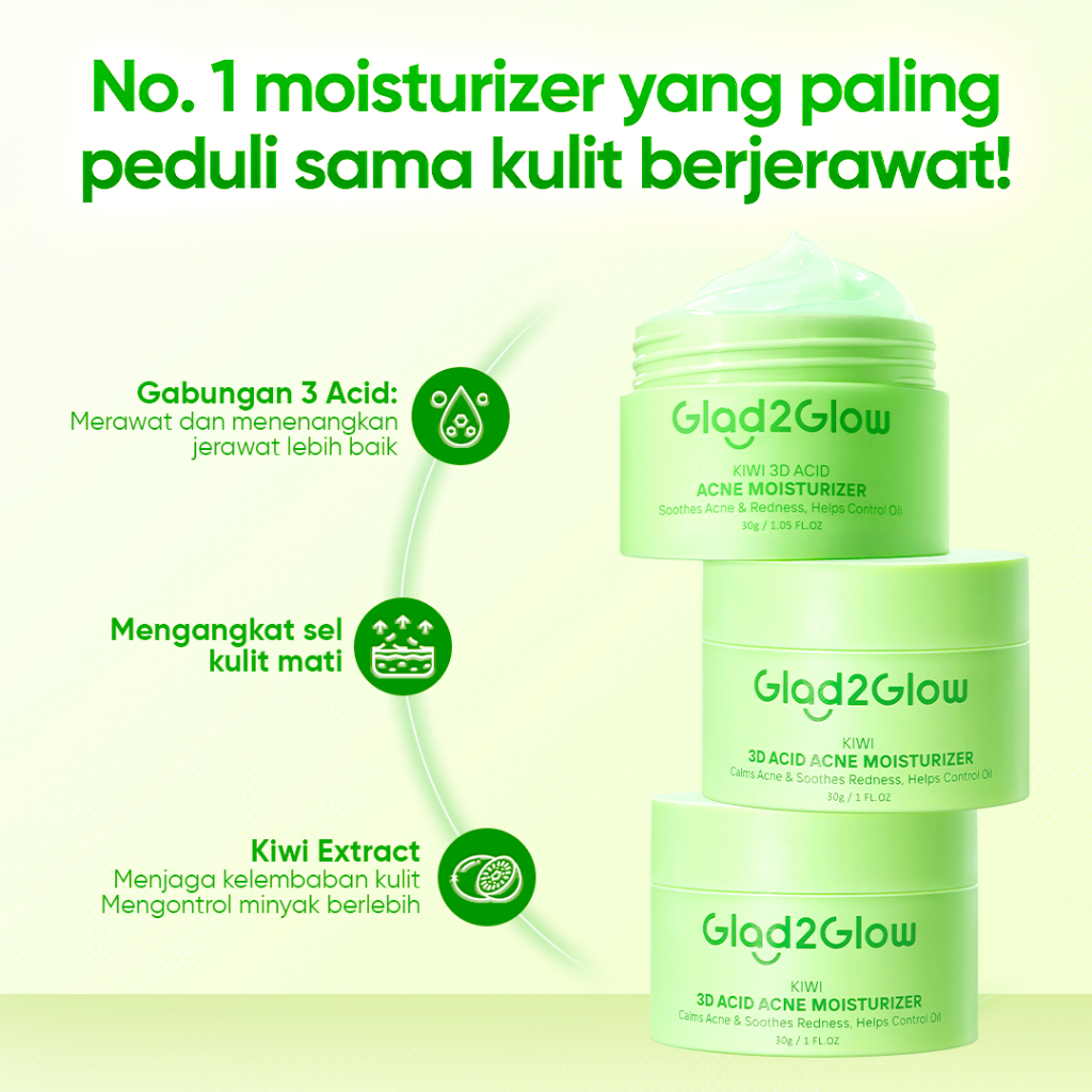 Jual Glad2Glow Kiwi 3D Acid Acne Moisturizer Acne Moisturizer G2G ...