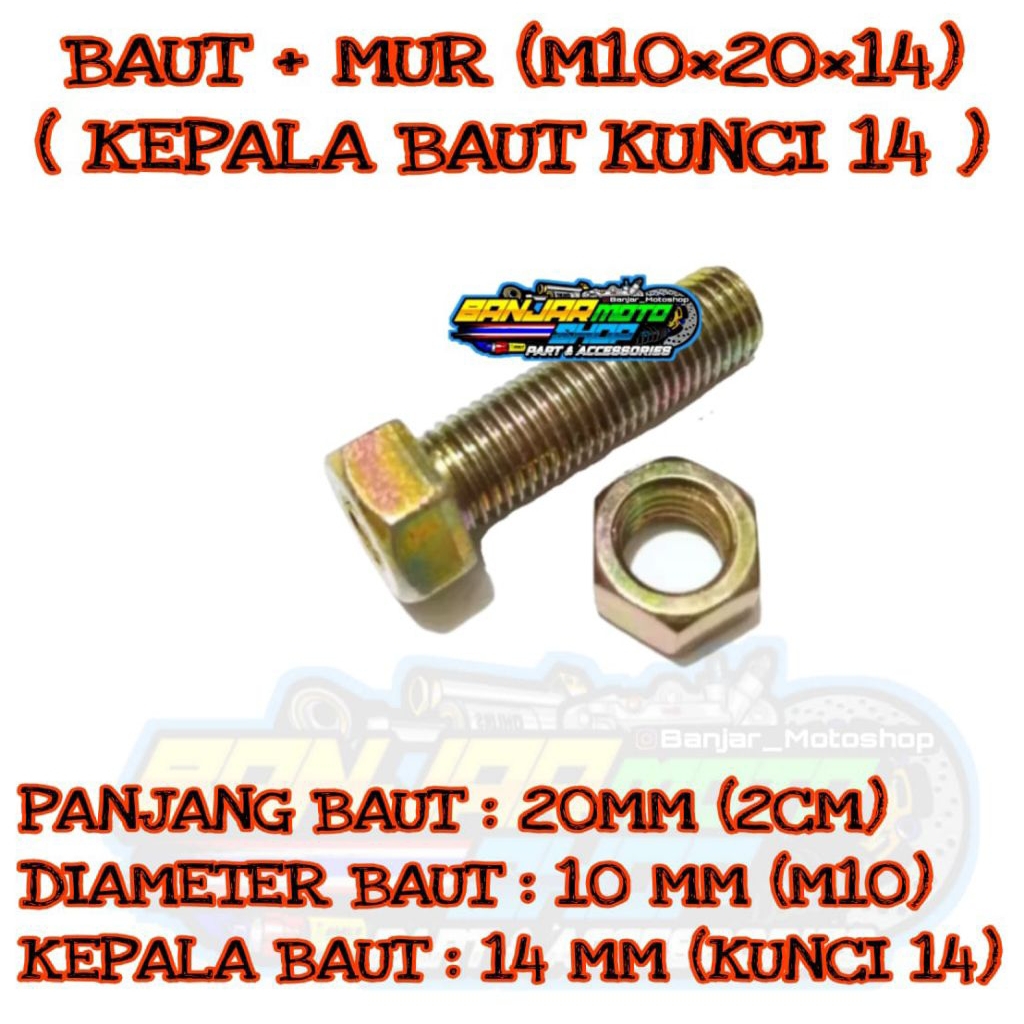 Jual BAUT DAN MUR M10×20MM (KEPALA BAUT KUNCI 14) | Shopee Indonesia