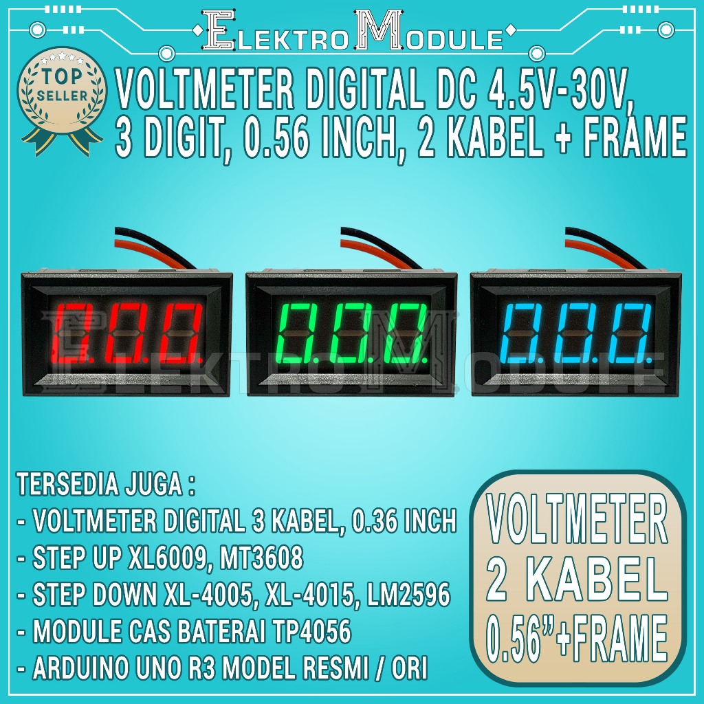 Jual Voltmeter DC 4,5V-30V 0,56 Inch 2 Kabel + Frame / Digital ...