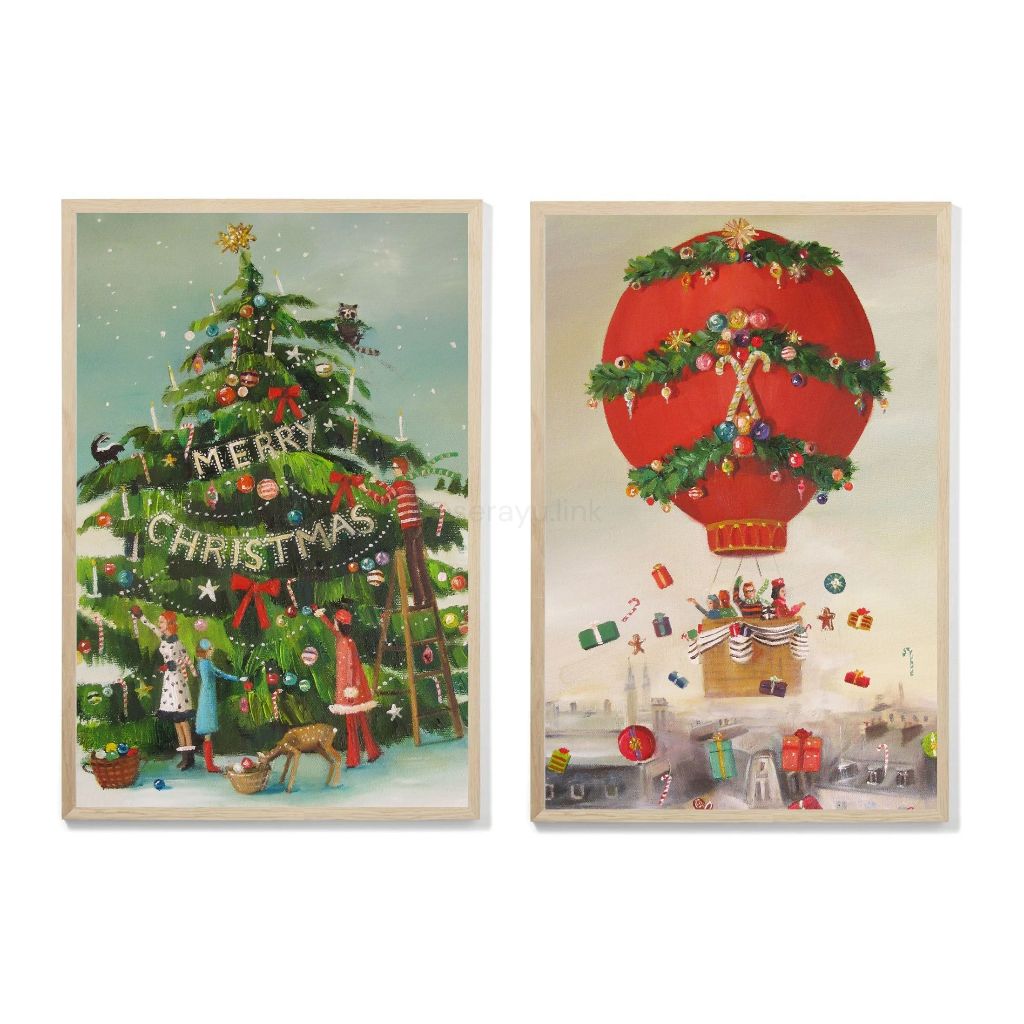 Jual Hiasan Dinding Art Print Pohon Natal dan Balon Udara Frame Kayu ...
