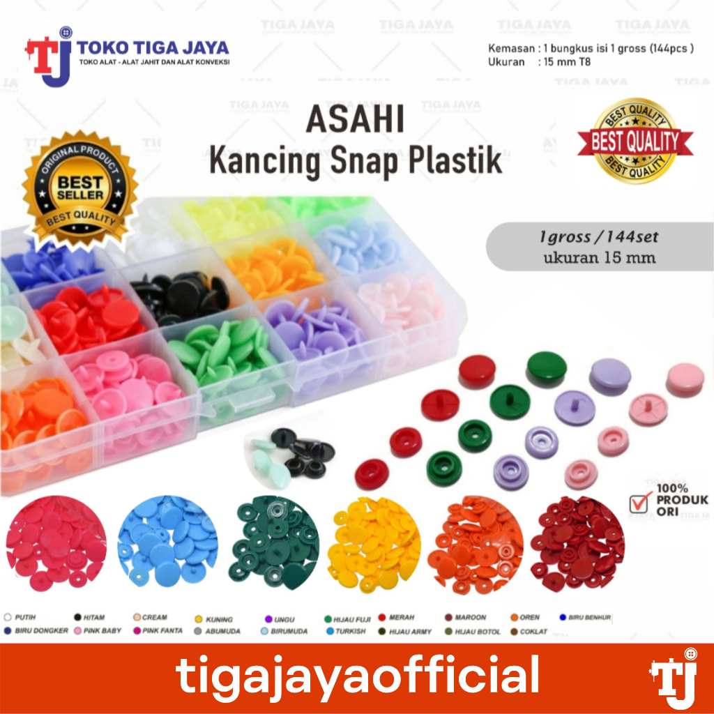Jual tigajayaofficial kancing snap plastik Asahi Berbagai Warna ukuran ...