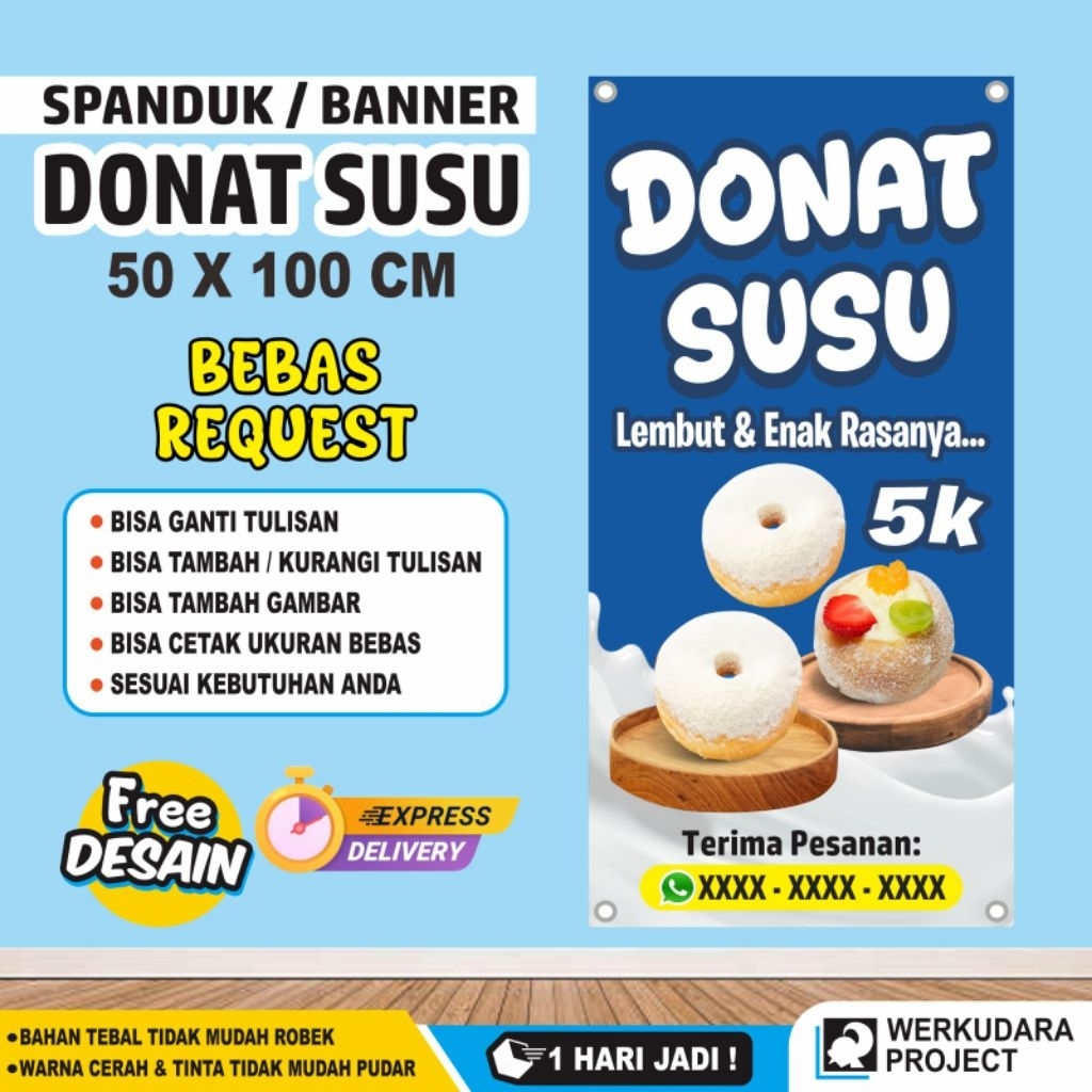 Jual Spanduk Banner Donat Susu Ukuran 50 X 100 Cm, Spanduk Banner Donat ...