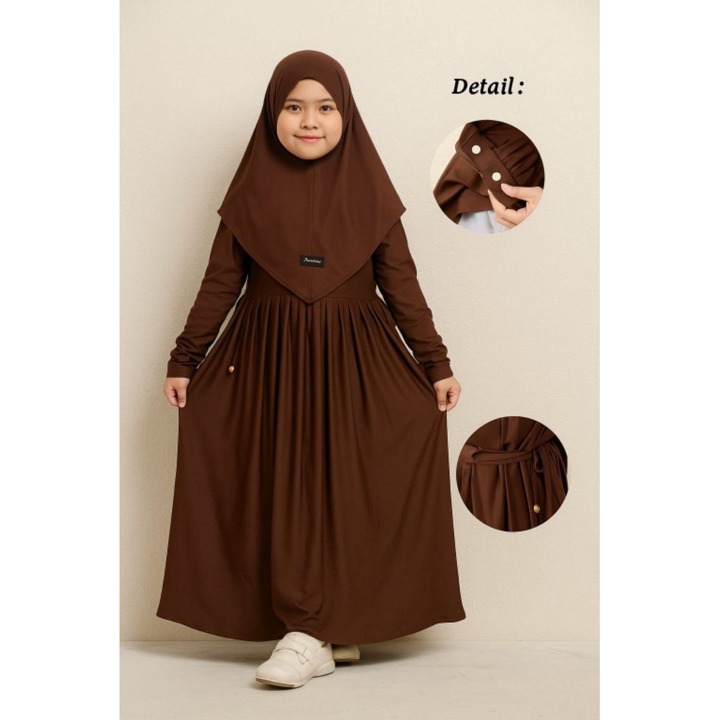 Jual Gamis Abaya shela Set Hijab/Gamis anak serut pinggang bahan Jersey ...