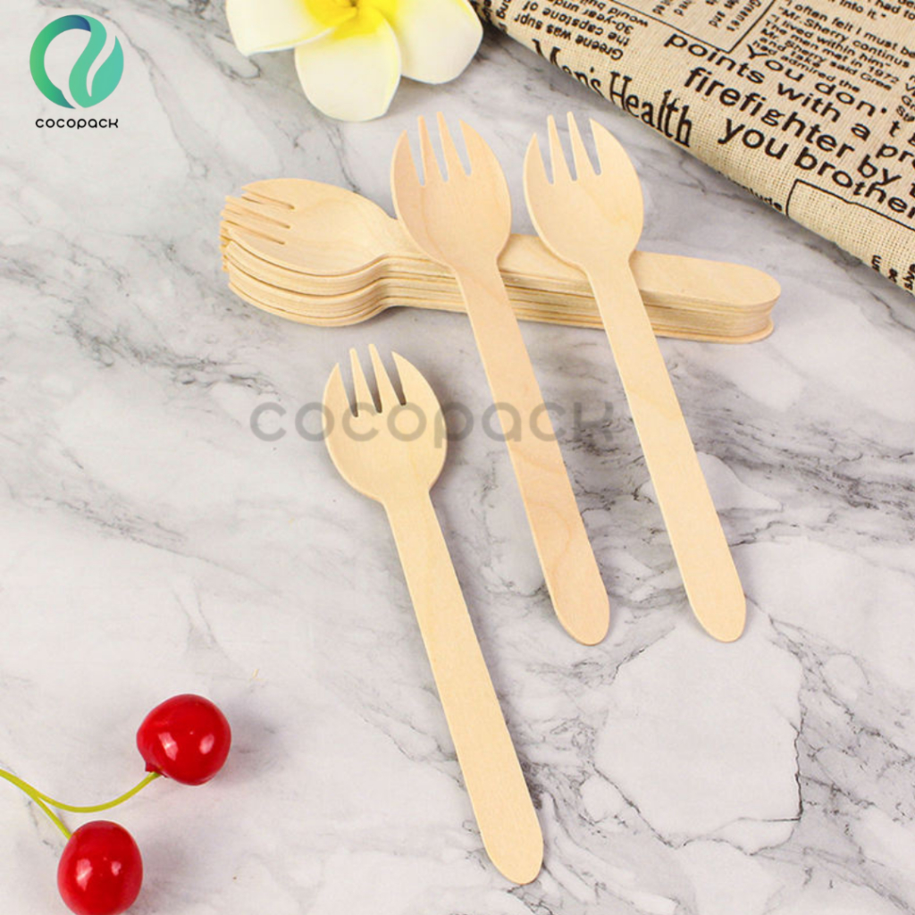 Jual Garpu Sendok Kayu 2in1 16cm Disposable Birch Wood Spork Sekali ...