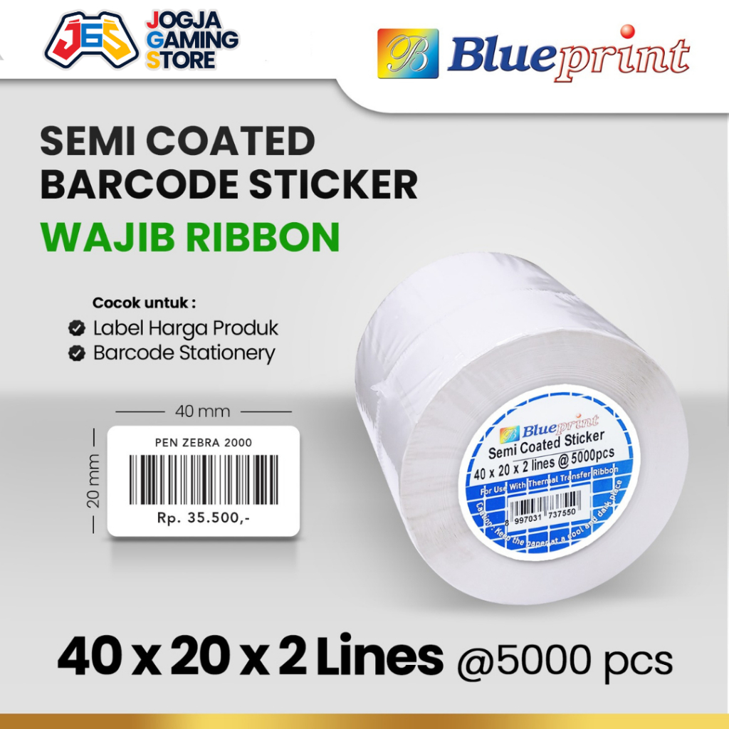 Jual Kertas Stiker Label Barcode Semicoated Sticker 40 x 20 2 Line ...