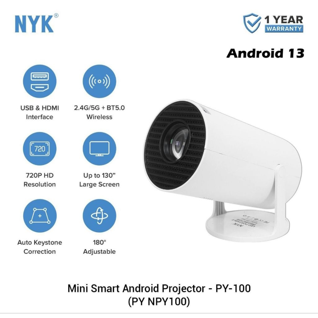 Jual PROJECTOR MINI NYK PY100 / ANDROID 13 BT 5.0 / PROYEKTOR PORTABLE ...