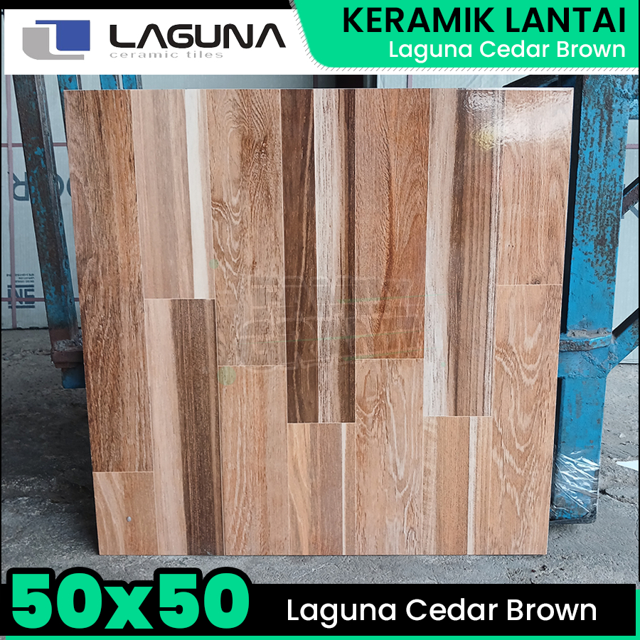Jual Keramik Motif Kayu 50x50 Laguna Cedar Brown Lantai Ubin Glossy ...