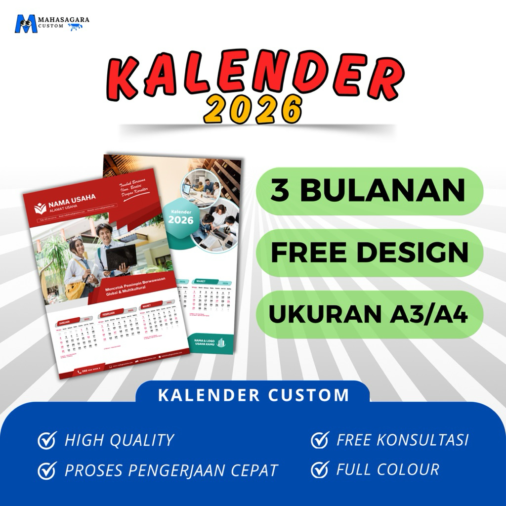 Jual Kalender 2026 edisi 3 Bulanan, Kalender Custom, Kalender FREE ...