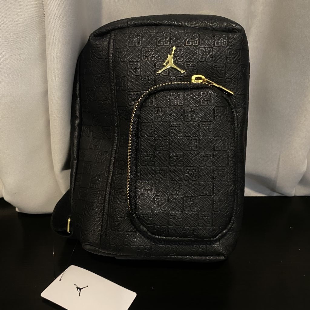 Jual Air Jordan Monogram Sling Bag faux leather Black Gold / Tas 100% ...