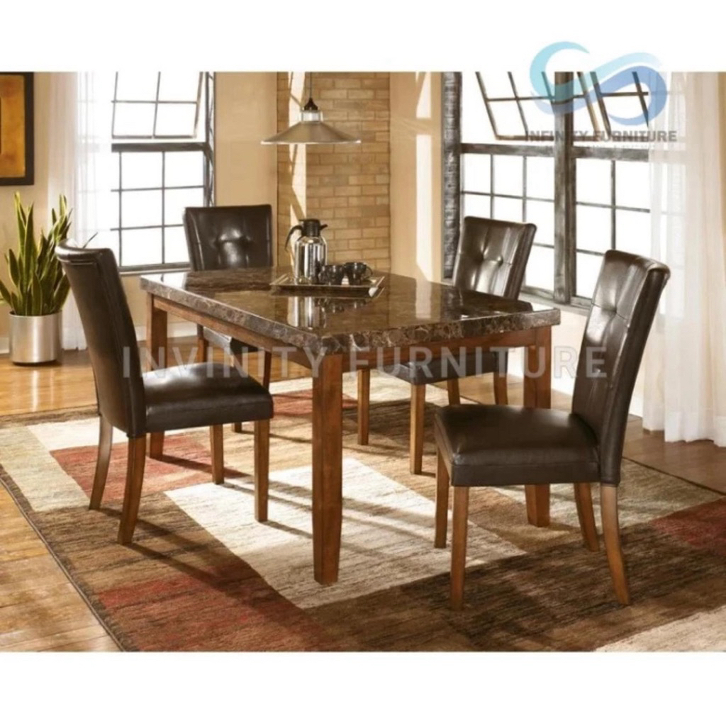 Jual Meja makan marmer rangka kayu jati minimalis - dining table set ...