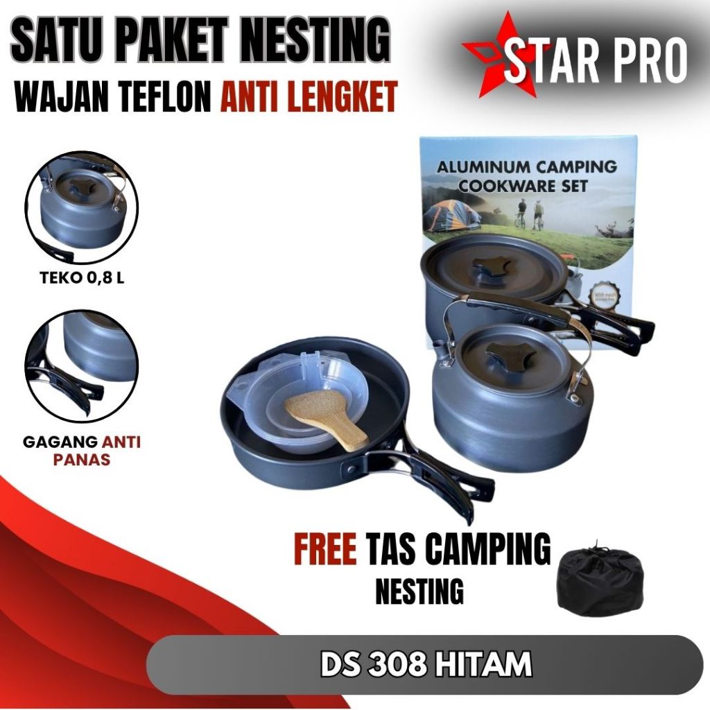 Jual Cooking Set Plus Teko DS-308 Nesting 3-4 Person Camping/Outdoor ...